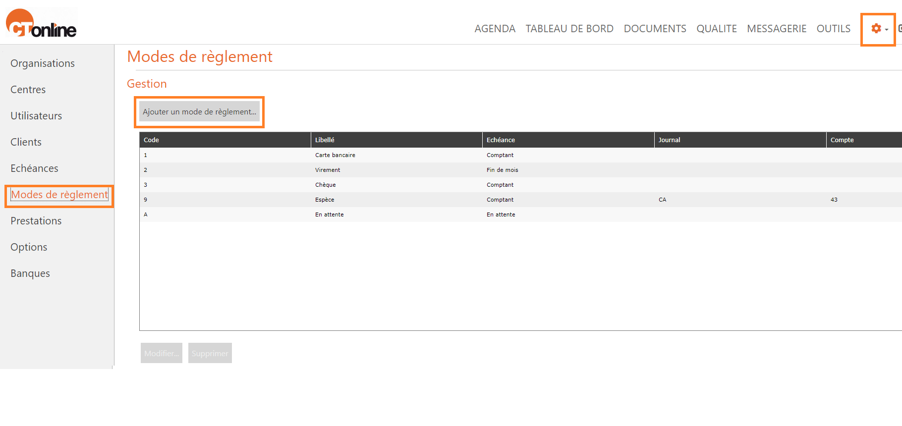 CTonline Planning: ajouter un mode de réglement – ProTechnologies