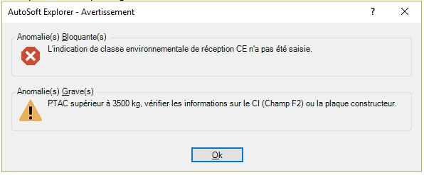Autosoft Explorer: interprétation des avertissements lors de la saisie d'immatriculation ...