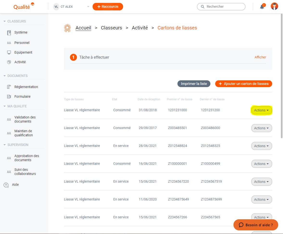CTonline Qualité: transfert de cartons/liasses entre deux centres d'une même organisation ...